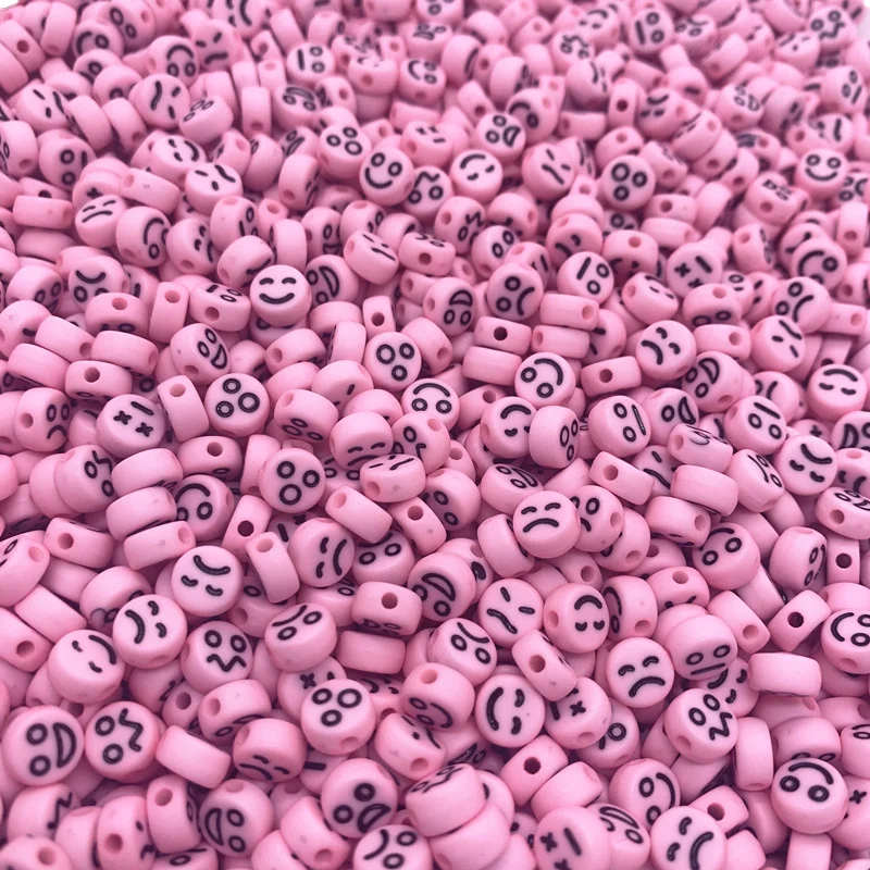100/pack Acrylic Flat Emoji Beads Color Cartoon Diy Bracelet Necklace ...