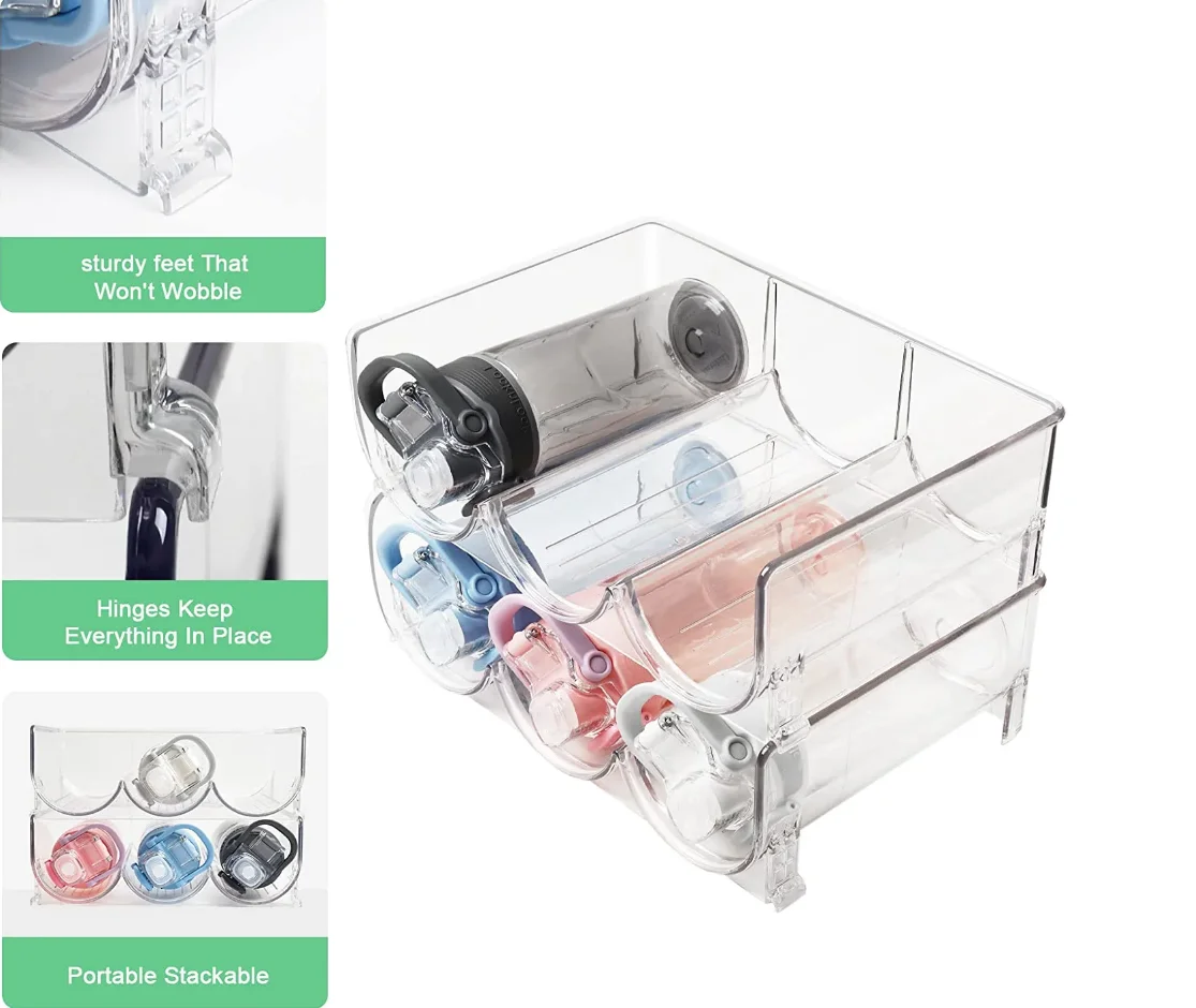 3 Compartment Stackable Plastic Water Bottle Organizer 4 Pack Stackable ...