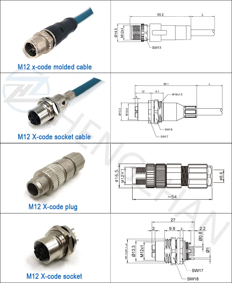 Profinet Female Ethernet M12 X D Code Cable Connector Panel Mounting ...