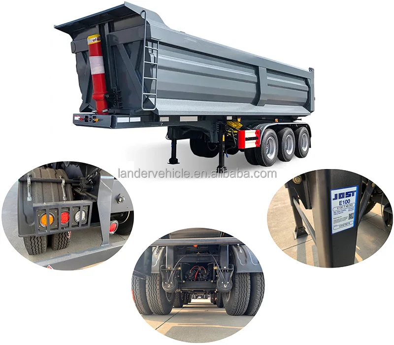 Hydraulic Rear Dump Trailer 3 Axles Tipper Semi Truck Tipping Trailer