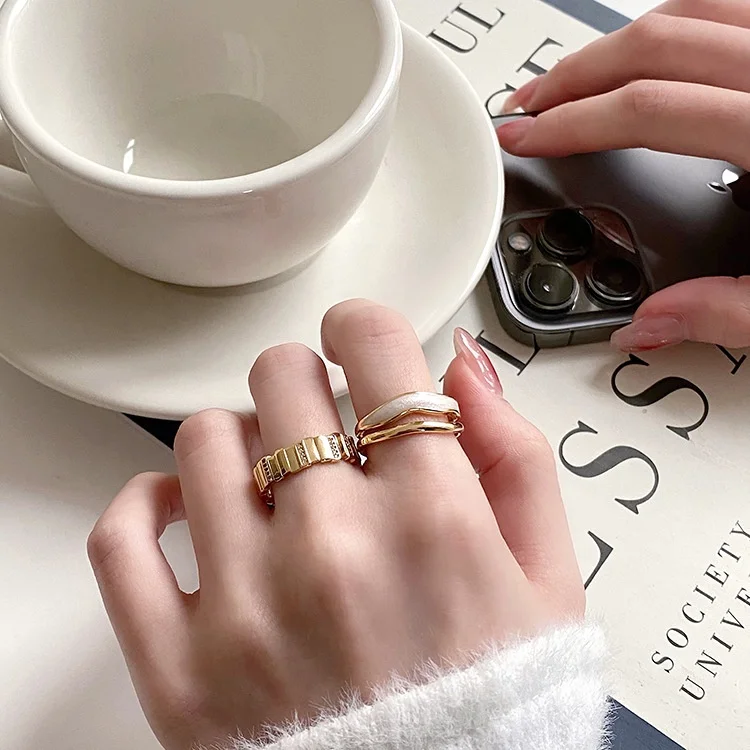 Silver Simple Double Layer Ring Women'S Retro Geometric Irregular ...