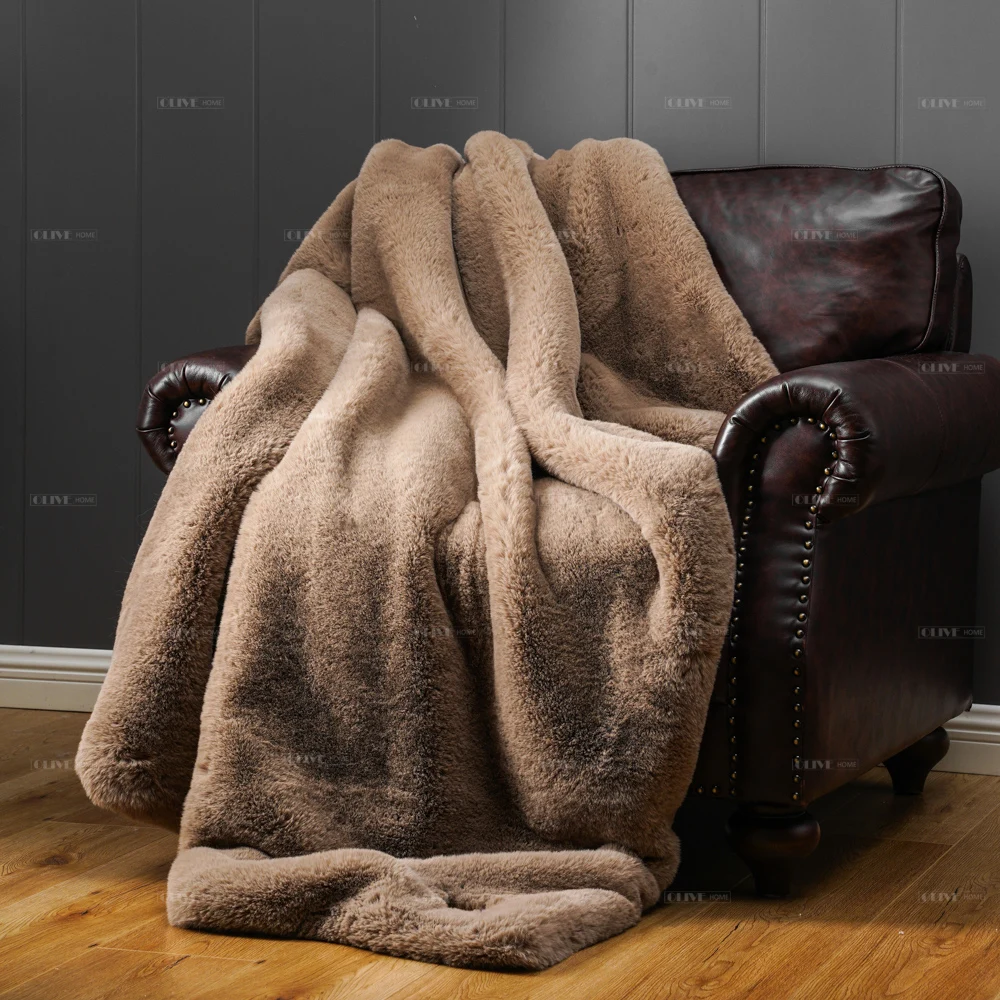 Greige Marshmallow Faux Fur Queen Blanket - Soft & Durable