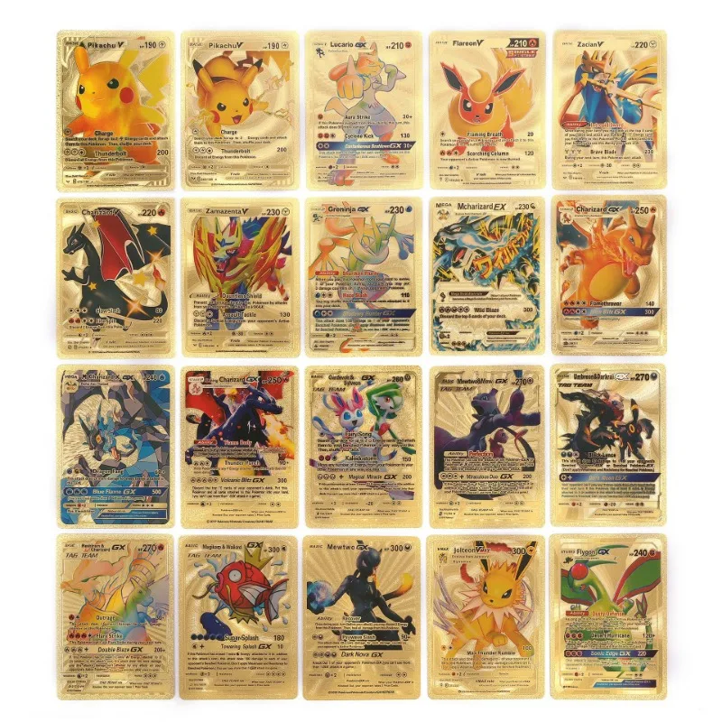 Luxury 110PCS Gold Pokémon Card Pack Vmax GX DX - Charizard & Pikachu