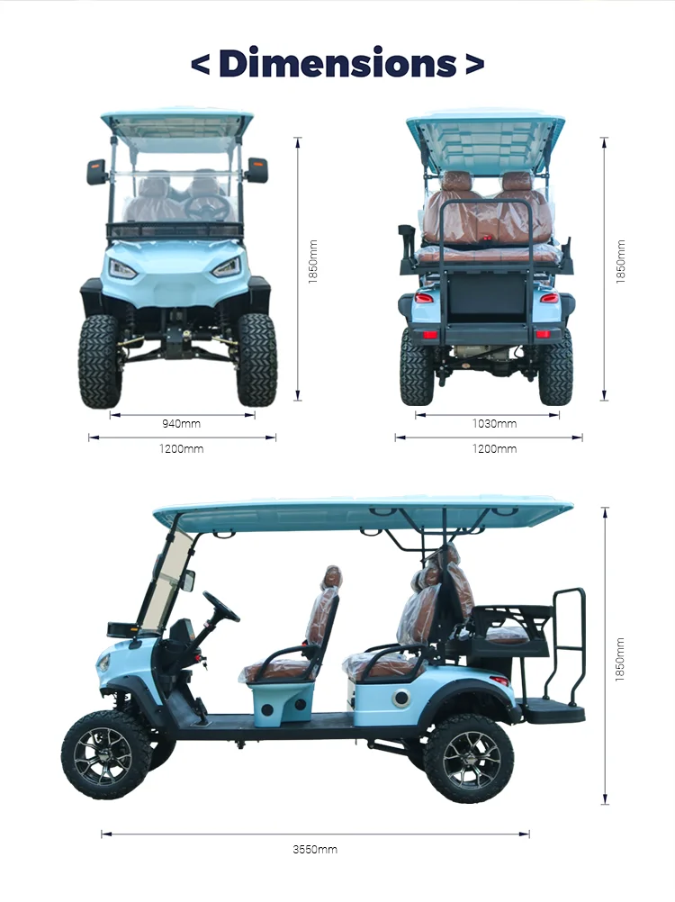 48V 5kw Electric Golf Cart with 4+2 Seater Lift Right Hand Drive Steel ...
