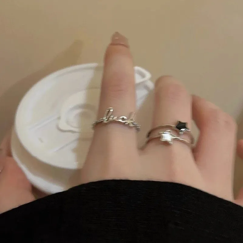 Simple Trendy Letter Luck Rings For Women Girls New Design Zircon Star ...