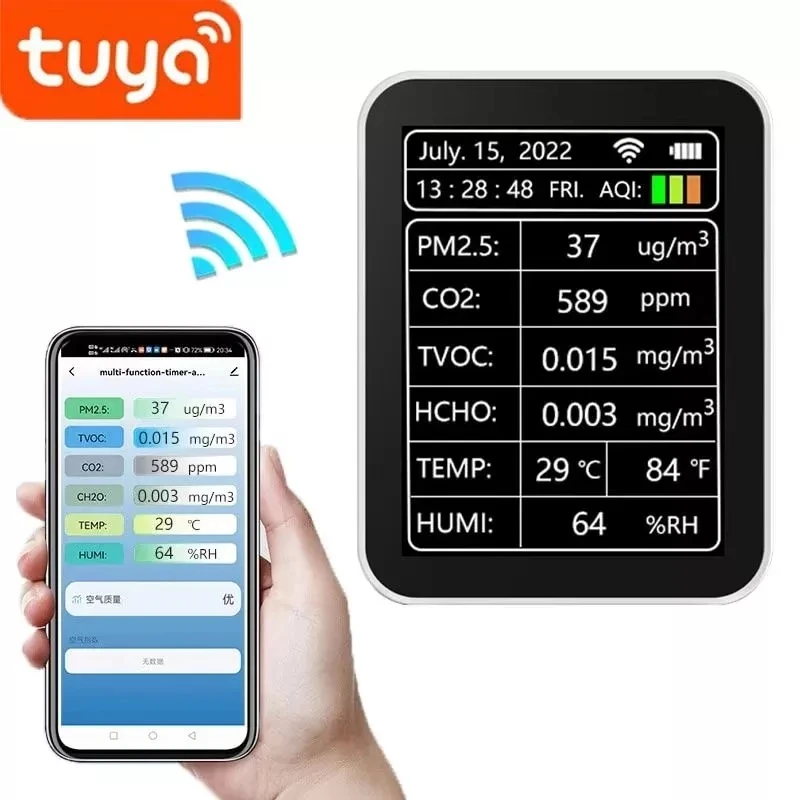 Tuya Wifi Hcho+co2+ Voc+temperature+humidity Formaldehyde Detector Meter Air Pollution Sensor ...