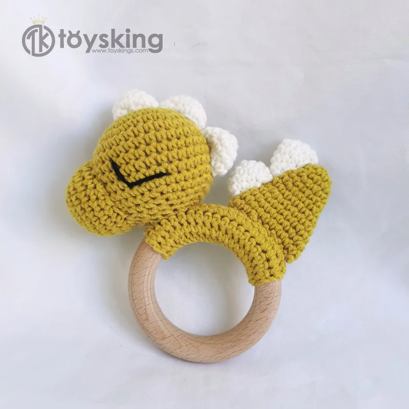 Baby Knit Wood Rattle Crochet Dinosaur Grasp Ring Rattle - Buy ...