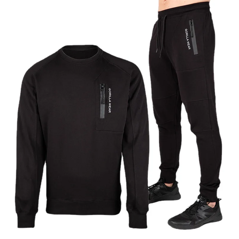 Custom Logo Jogger Set Men Crewneck Cotton Sweatshirt And Jogging Pant ...