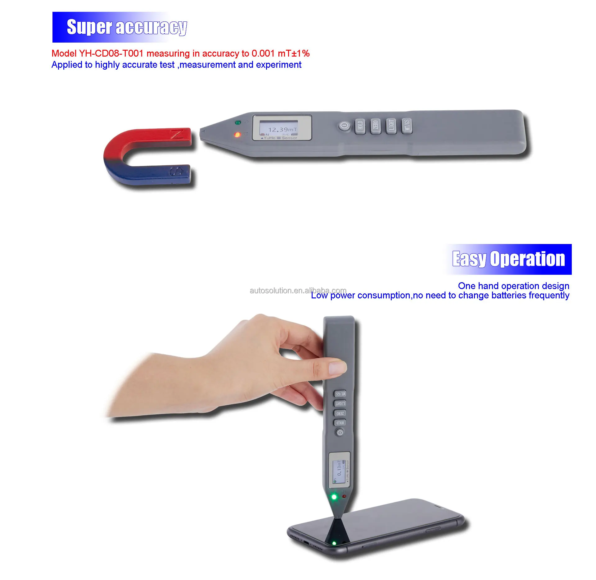 Auto Calibration 0-2500mT Hall Effect Gauss Meter 0.001mT Magnet Field ...