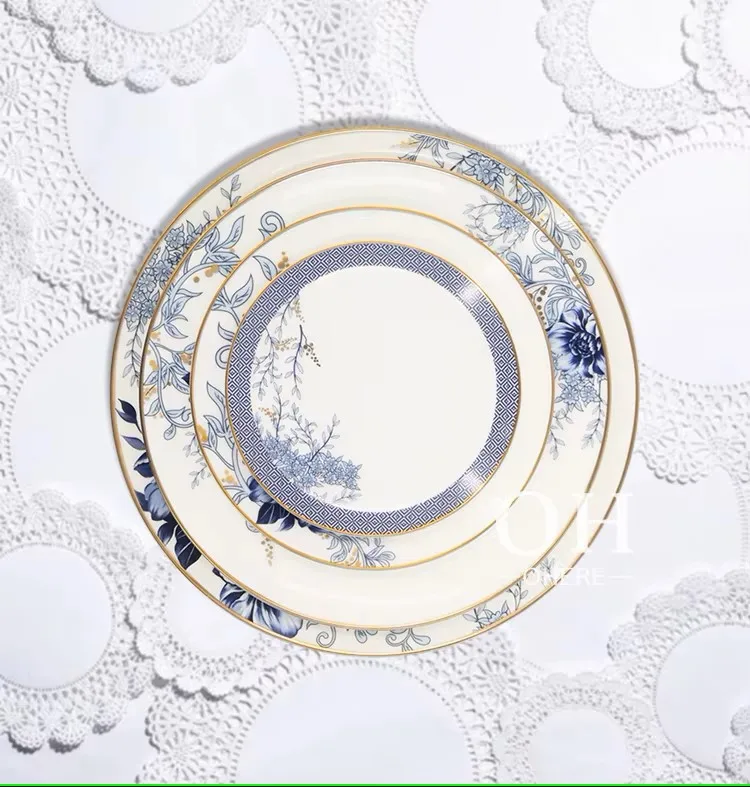 Modern Luxury Blue Floral Contemporary Dinner Set Fine Bone China ...