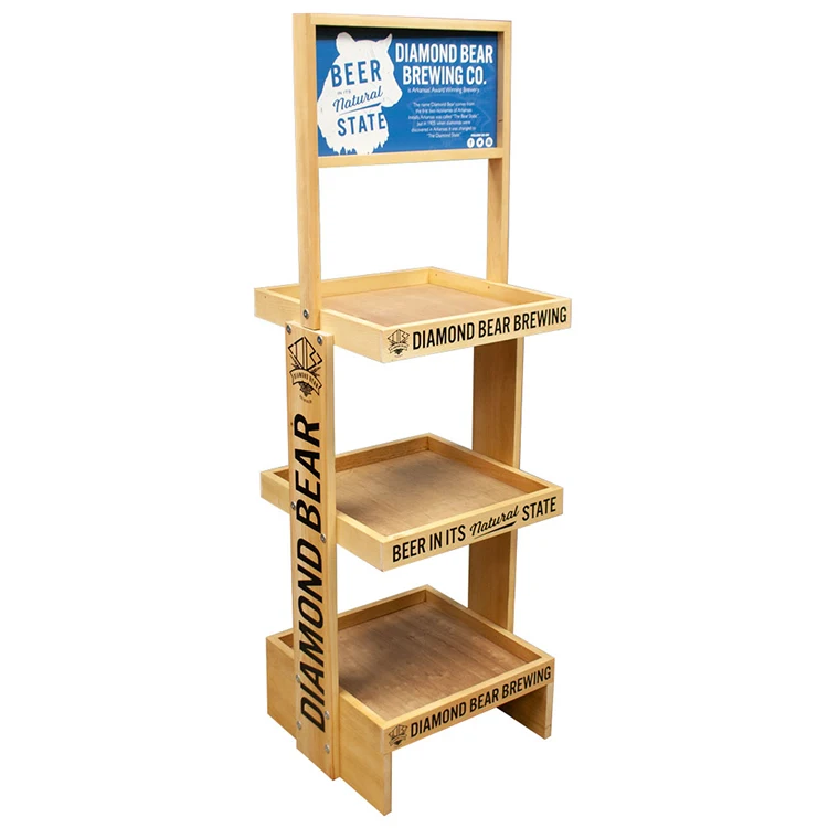 Wood Beverage Bottle Display Rack - Perfect for Grocery Stores