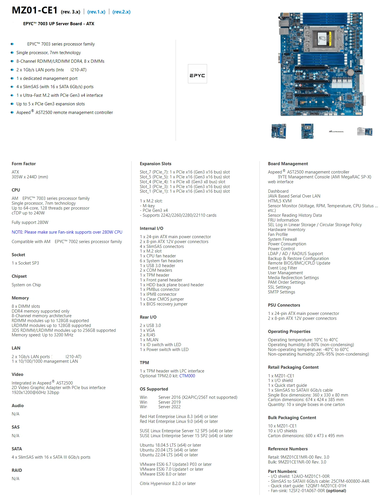 GA SP3 MZ01-CE1 MZ01-CE0 MZ32-001 MZ32-AR0 Server Board SoC SP3 ...