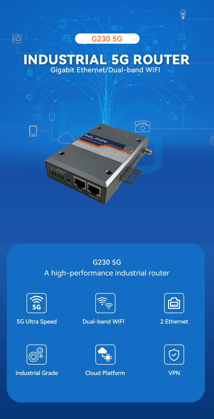 WLINK Industrial 5G Router G230 Wifi6 Version VPN High Speed M2M Router ...
