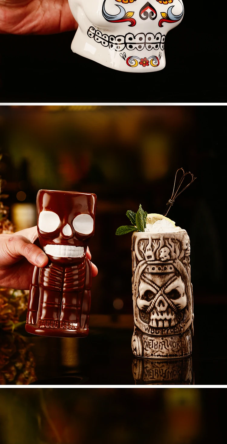 Skull Ceramic Tiki Cup Pirates Caribbean Tiki Hawaiian Cocktail Mug ...