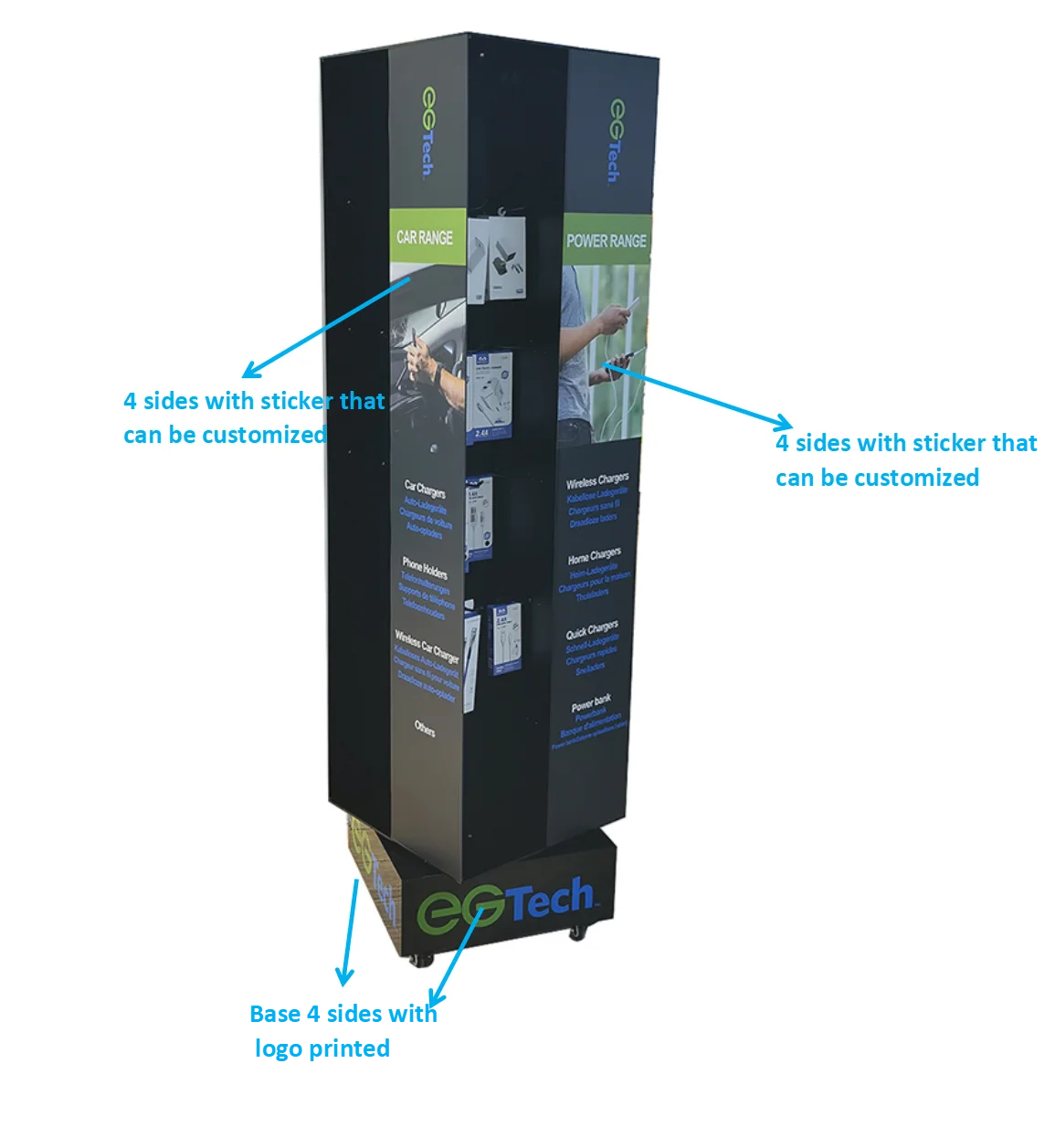 4 Turning Wheels Phone Adapter Charger Display Phone Pouch Display ...