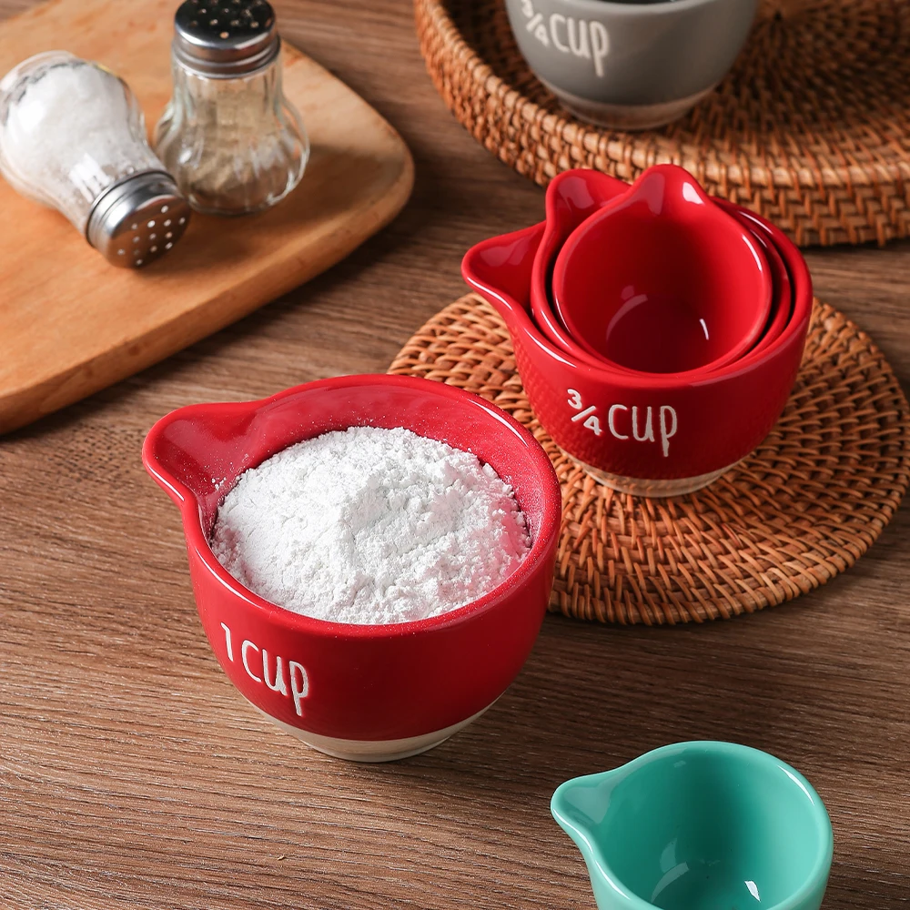 Custom Porcelain Red Baking Gadgets Sets Of 4 Measuring Tools Ceramic ...