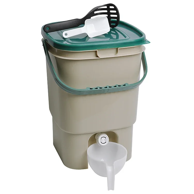 Outdoor Square Trash Can Compost Bin With Water Filter Plastic Scoop ...