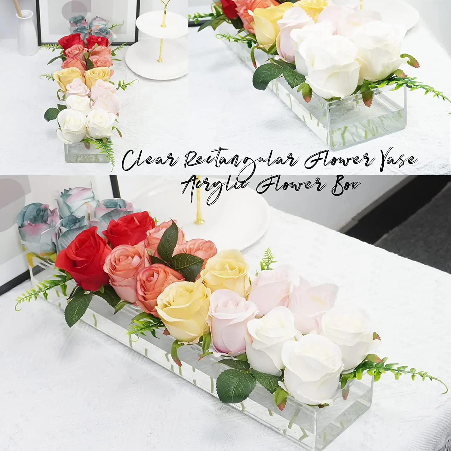 Modern Clear Rectangular Acrylic Modern Vase Rose Floral Vases Flower ...