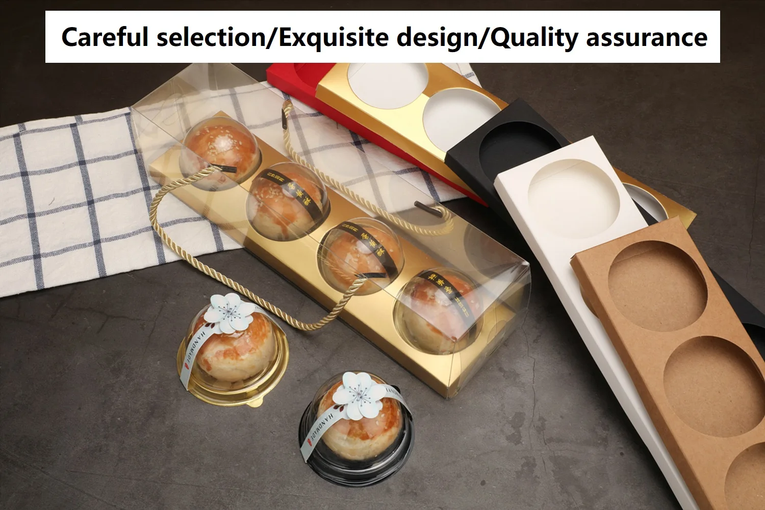 XJH 3 4 Hole Clear Acetate Pastry Box Portable Egg Yolk Puff Cake ...
