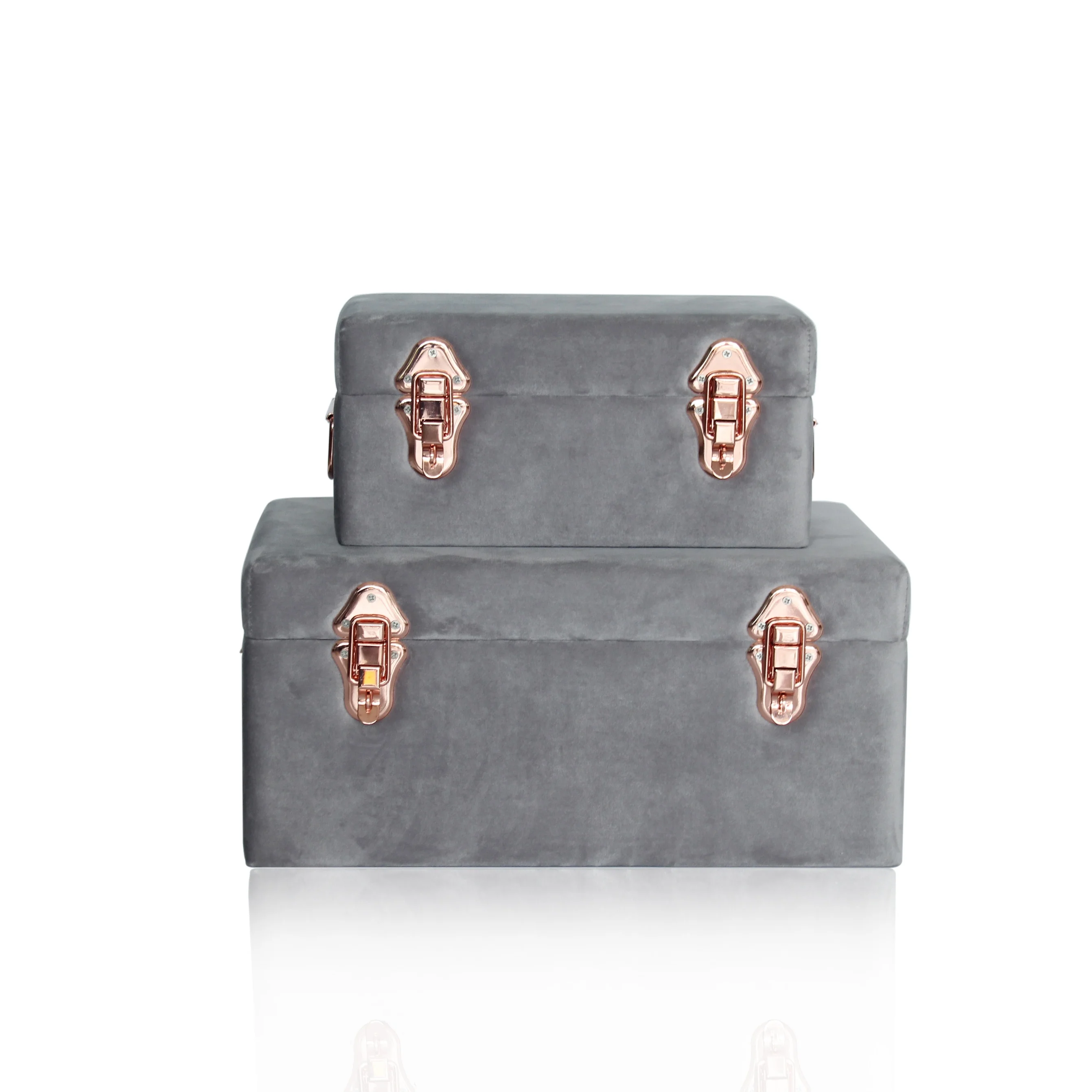 Home Furniture Velvet Fabric Storage Trunk With Rose Gold Accessories ...