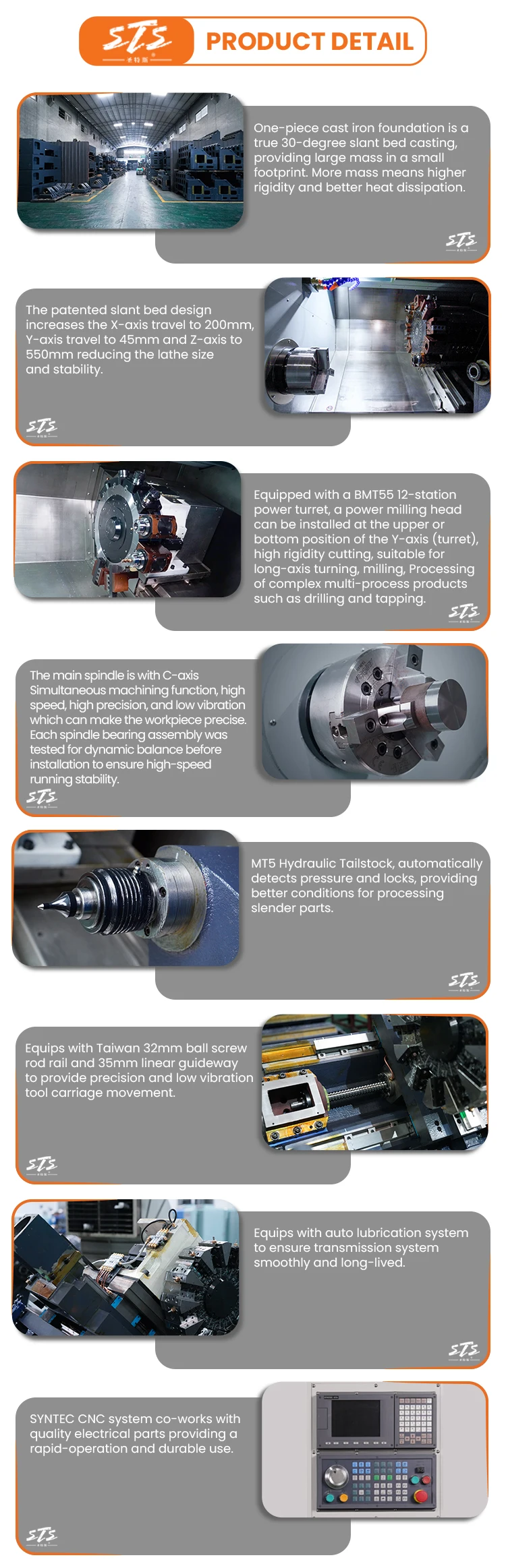 Wedge Type Y-axis Cnc Lathe Mt5 Tailstock Hydraulic Chucks 12 Stations ...