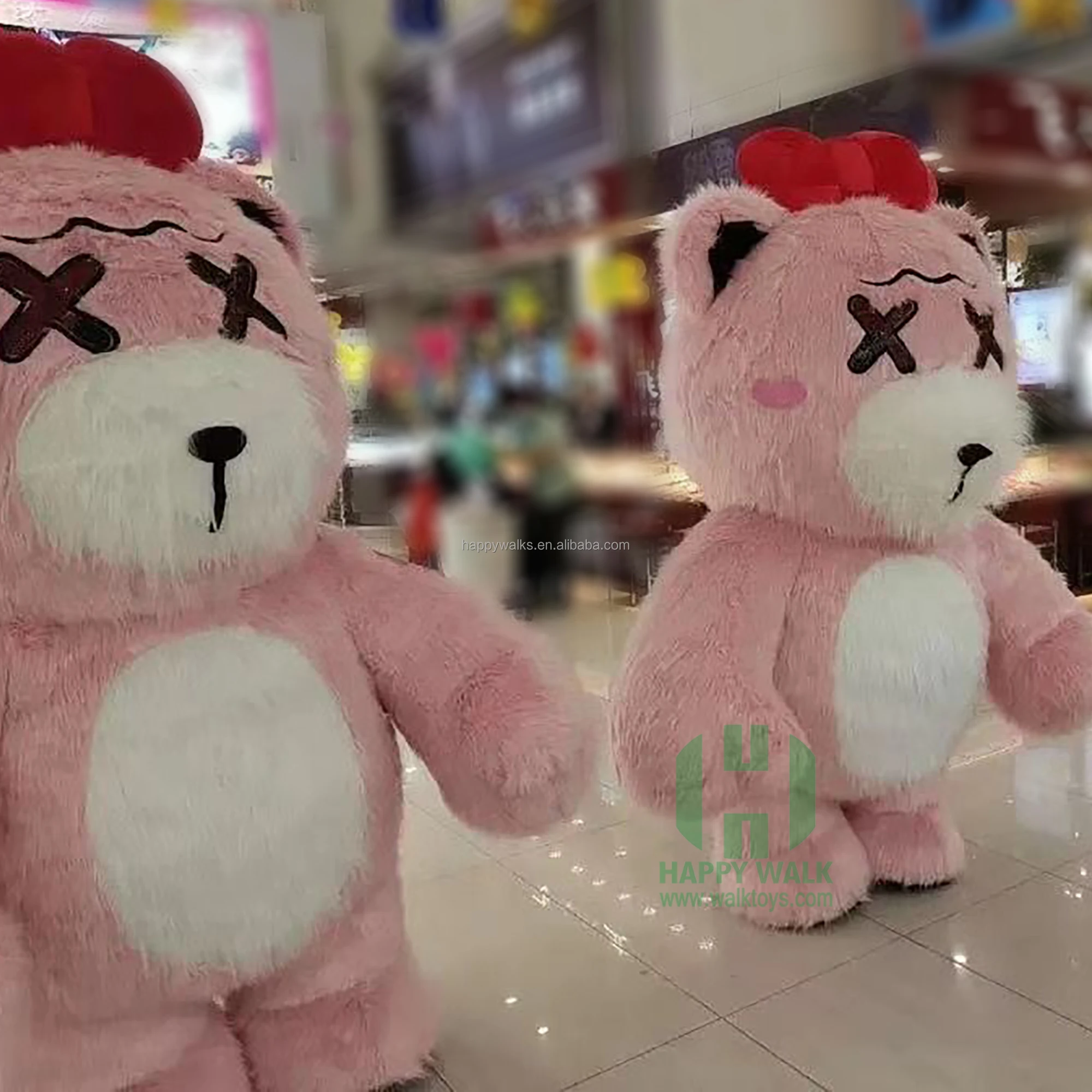 Commercial Happy Walk Inflatable Furry Pink Bear Mascot Costume Cartoon ...