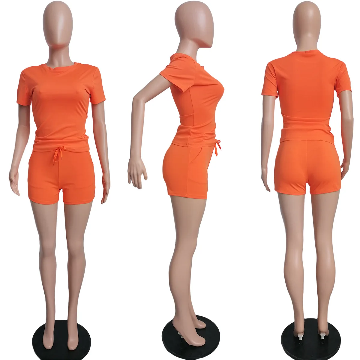 Custom Logo 2 Piece Set Women Clothing Casual Solid Color T-shirt ...