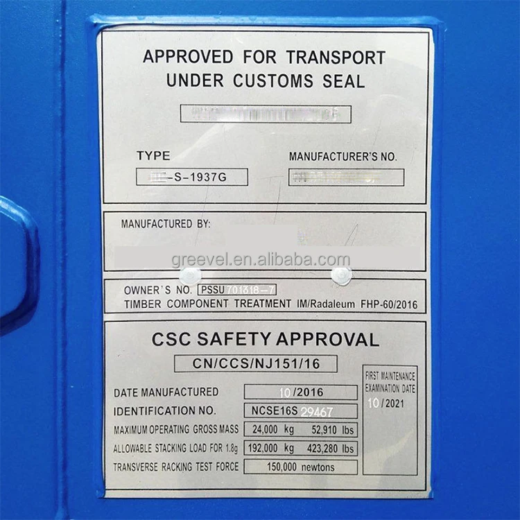 Greevel Stainless Steel Iso Shipping Container Csc Plate - Buy Csc ...