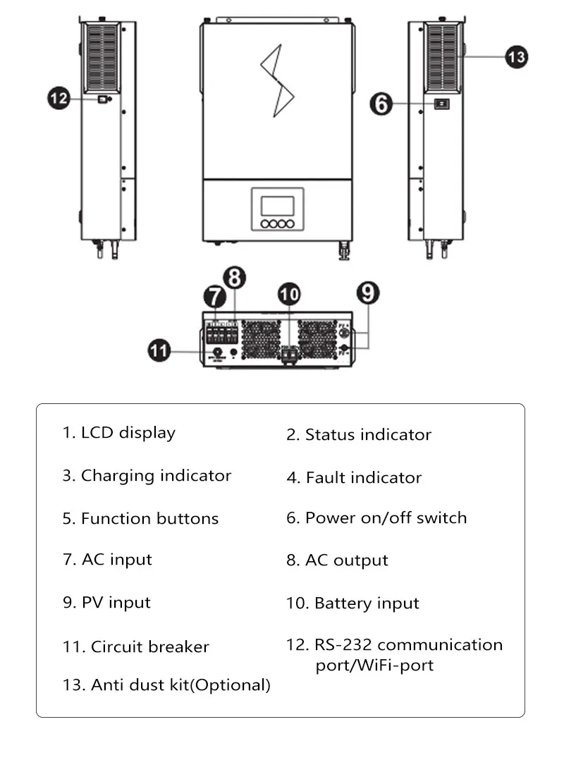 Mppt Solar Inverter 24v 48v Hybrid Solar Inverter Solar 3.6kw 5kw 6.2kw ...