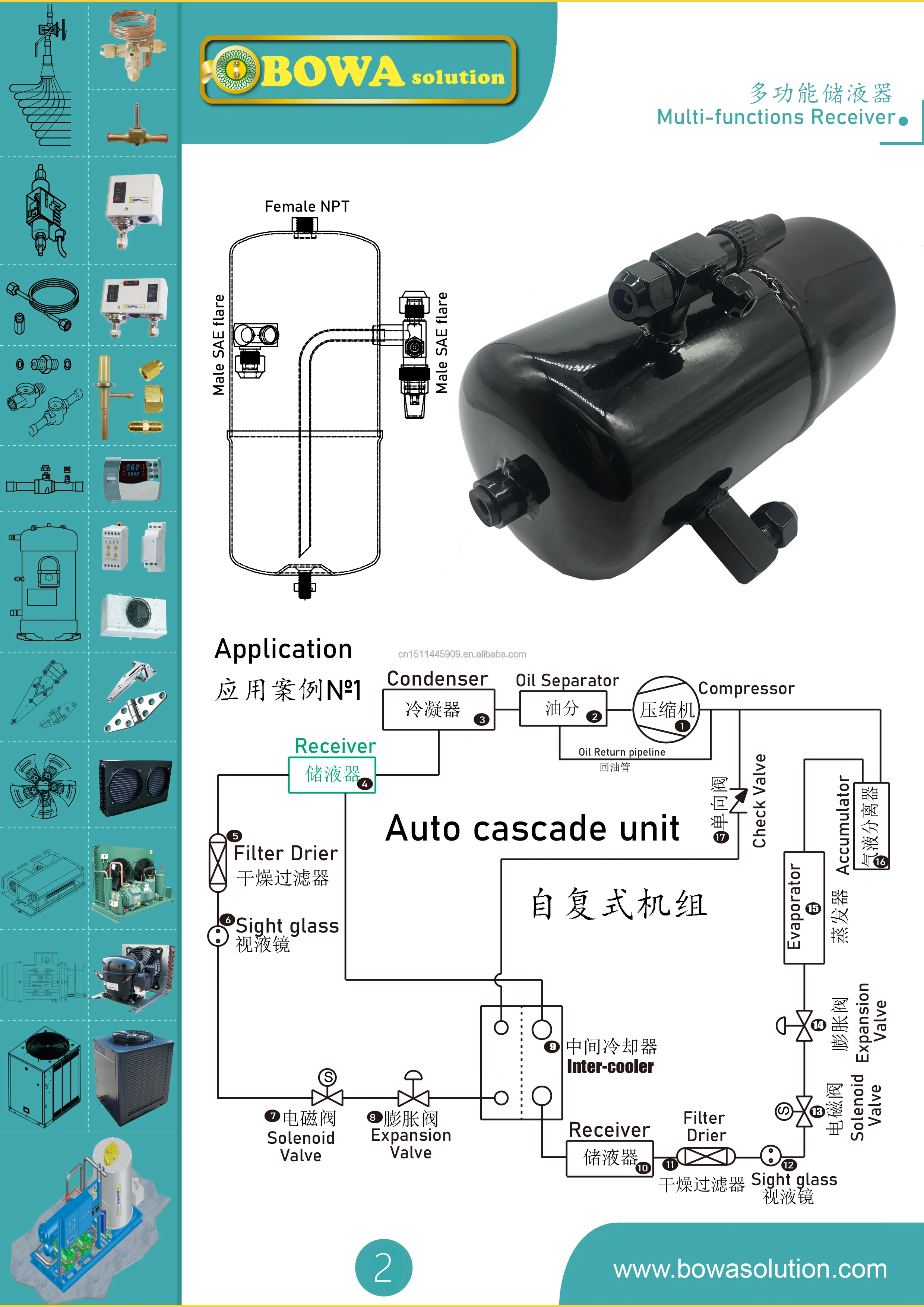 3.5L Liquid Refrigerant Receiver with Multi-Function Ports