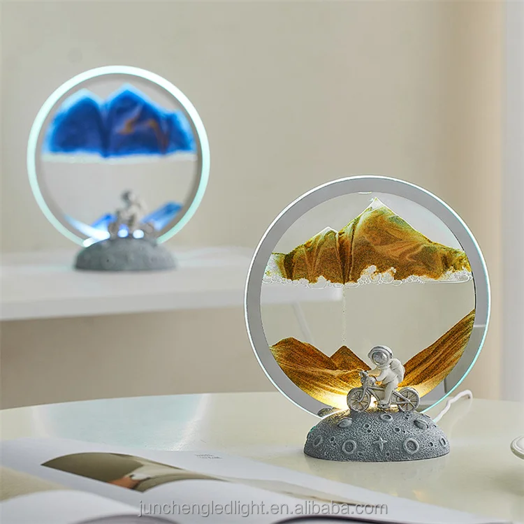 Modern Round Led Quicksand Painting Table Lamp 3d Hourglass Sandscape ...