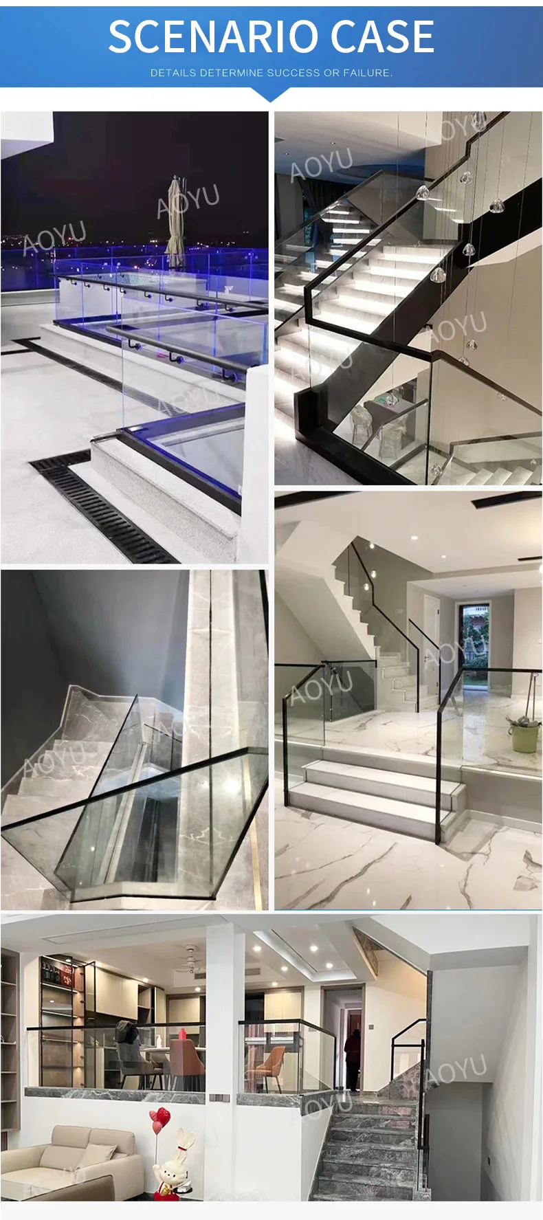 Aluminum U Channel Railing for Frameless Glass Balustrade