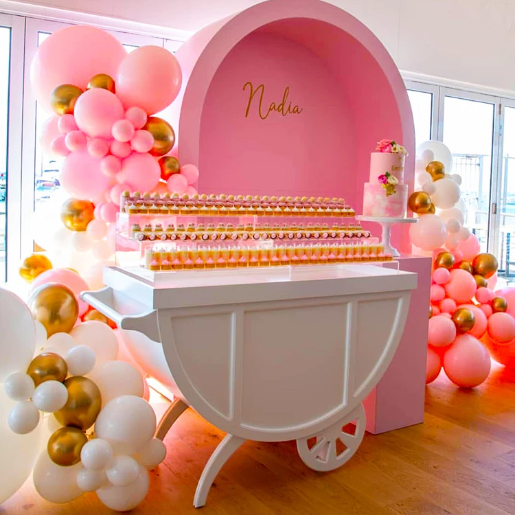White Sweet Candy Wooden Wheel Cart Display Parties Wedding Decor ...