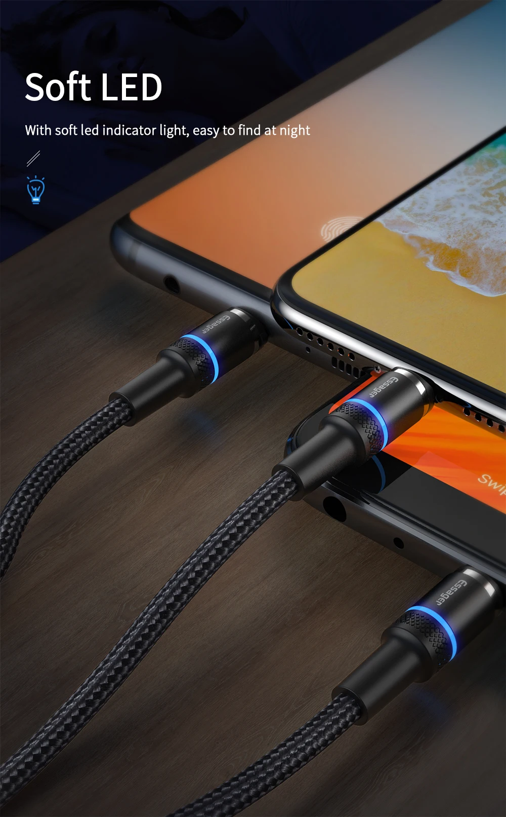 Essager 3 In 1 Magnetic Cable For Iphone Xiaomi Android Usb Type C ...