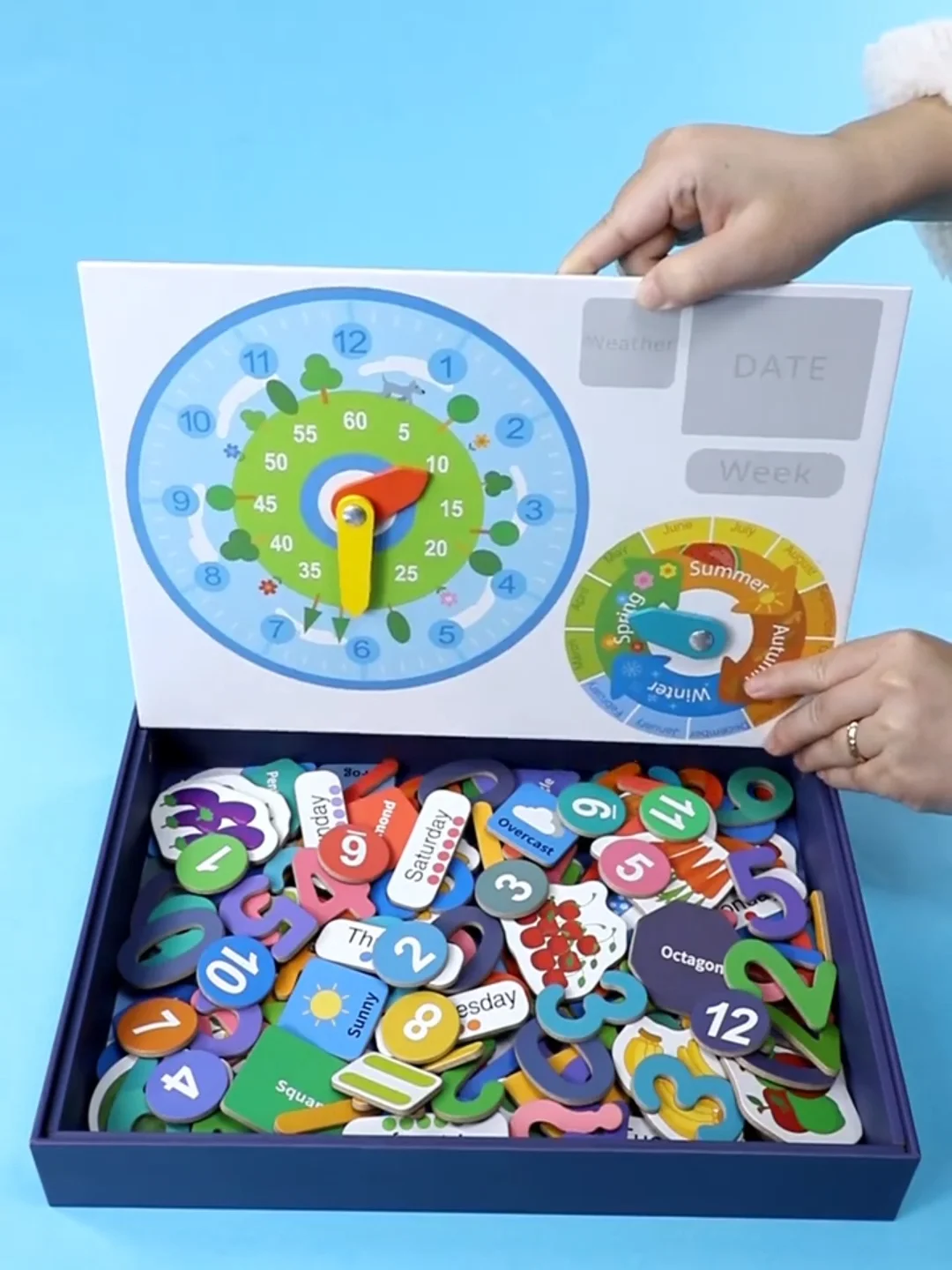 Wooden Alphabet Number Clock Learning Puzzles Magnetic Animal For Kids ...