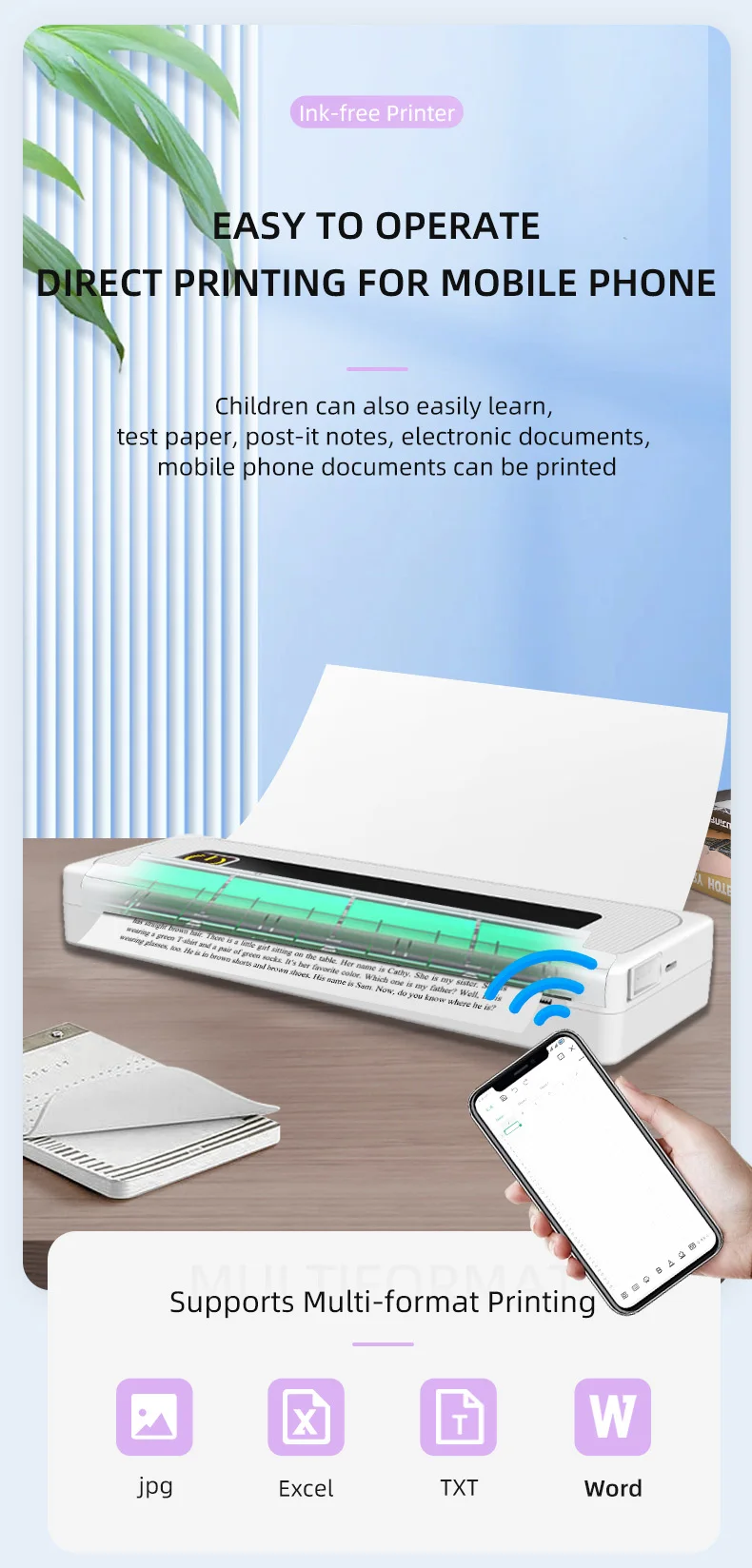 Manufacturer Photos Sticker Wireless Inkless Mini Pocket Printer A4 ...