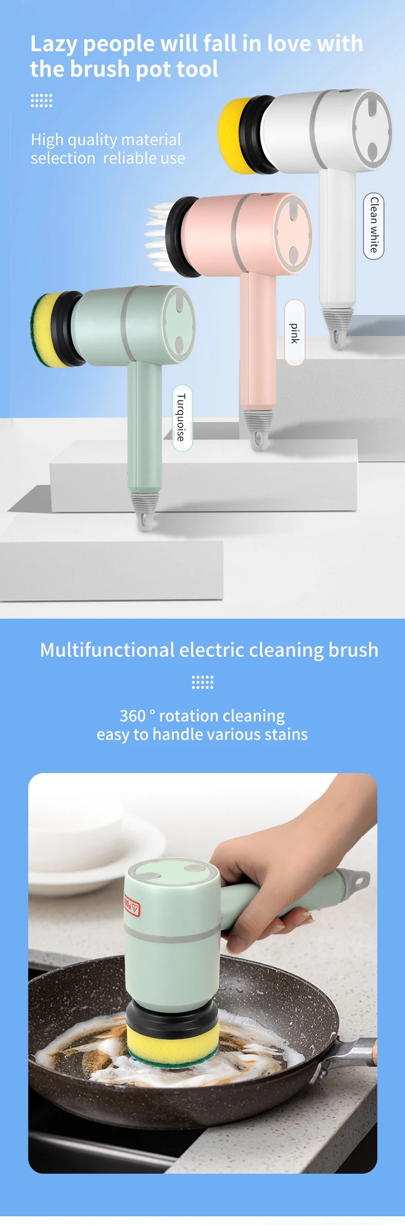 Hot Sales Kitchen Household Power Electric Spin Scrubber Cordless ...