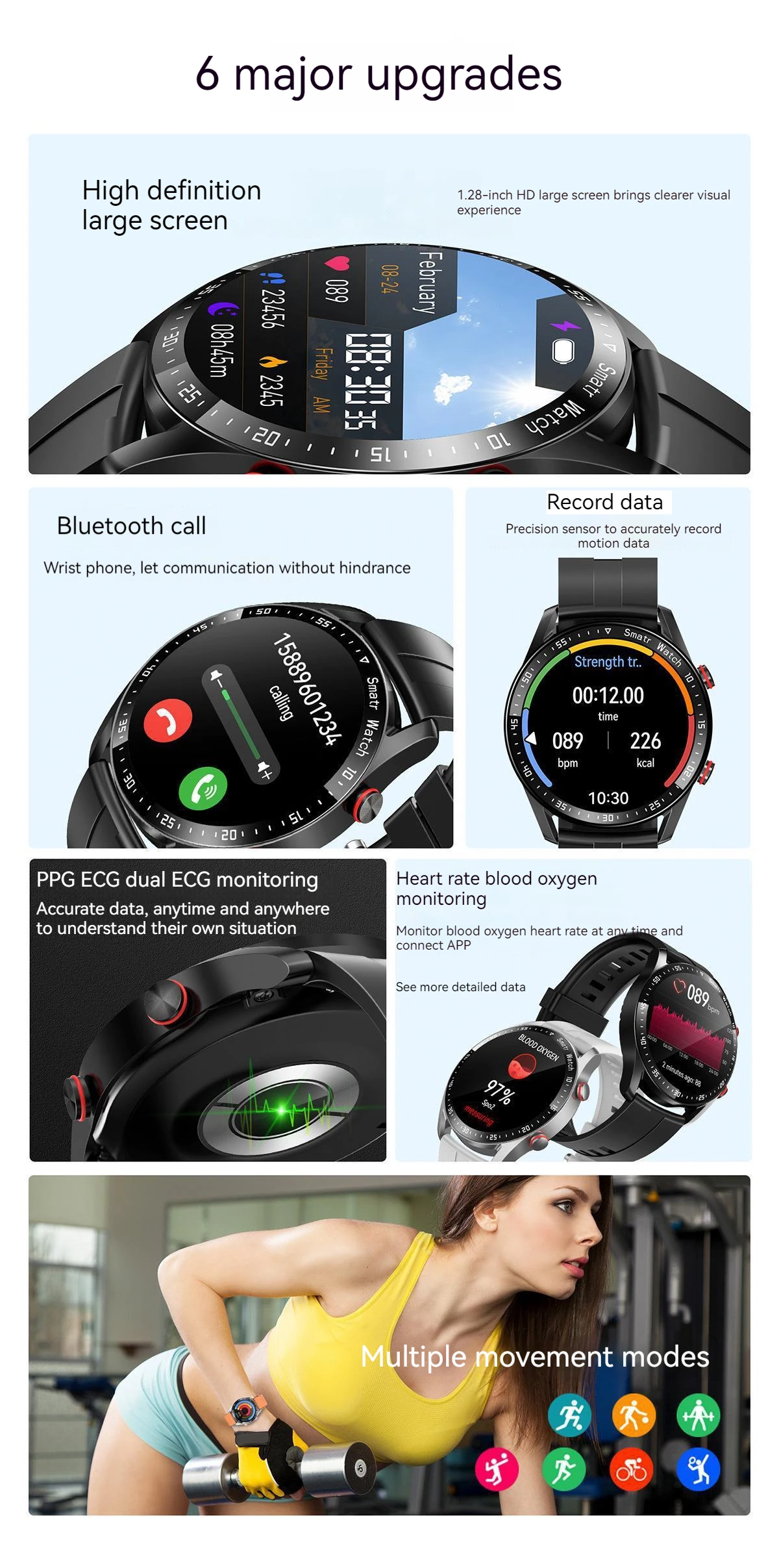 Hw20 Smartwatch Ecg+ppg Business Stainless Steel Strap Bluetooth Talk ...