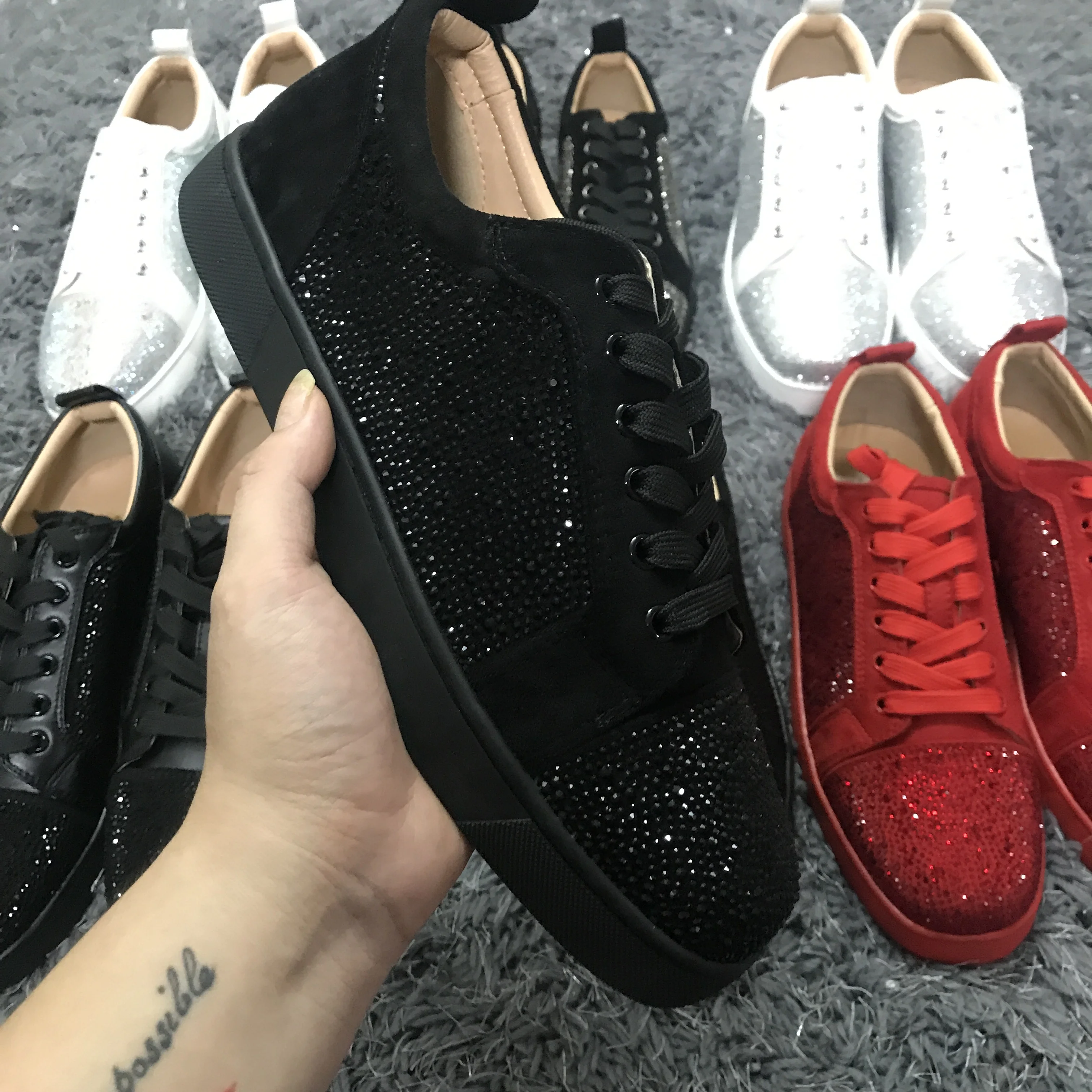 Wholesale Genuine Leather Rhinestones Brand Red Bottom Men Shoes Famous ...