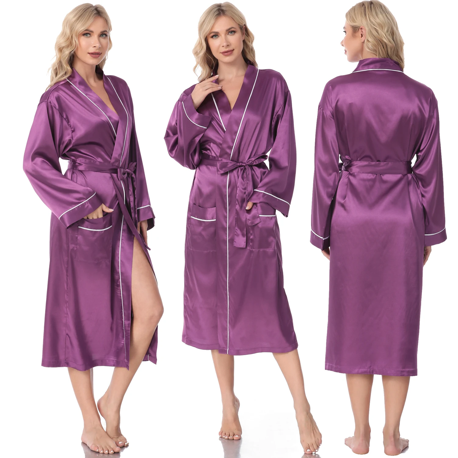 Luxury Custom Long Robes Silk Satin Robe Sexy Girl Women Sleeping Dress ...