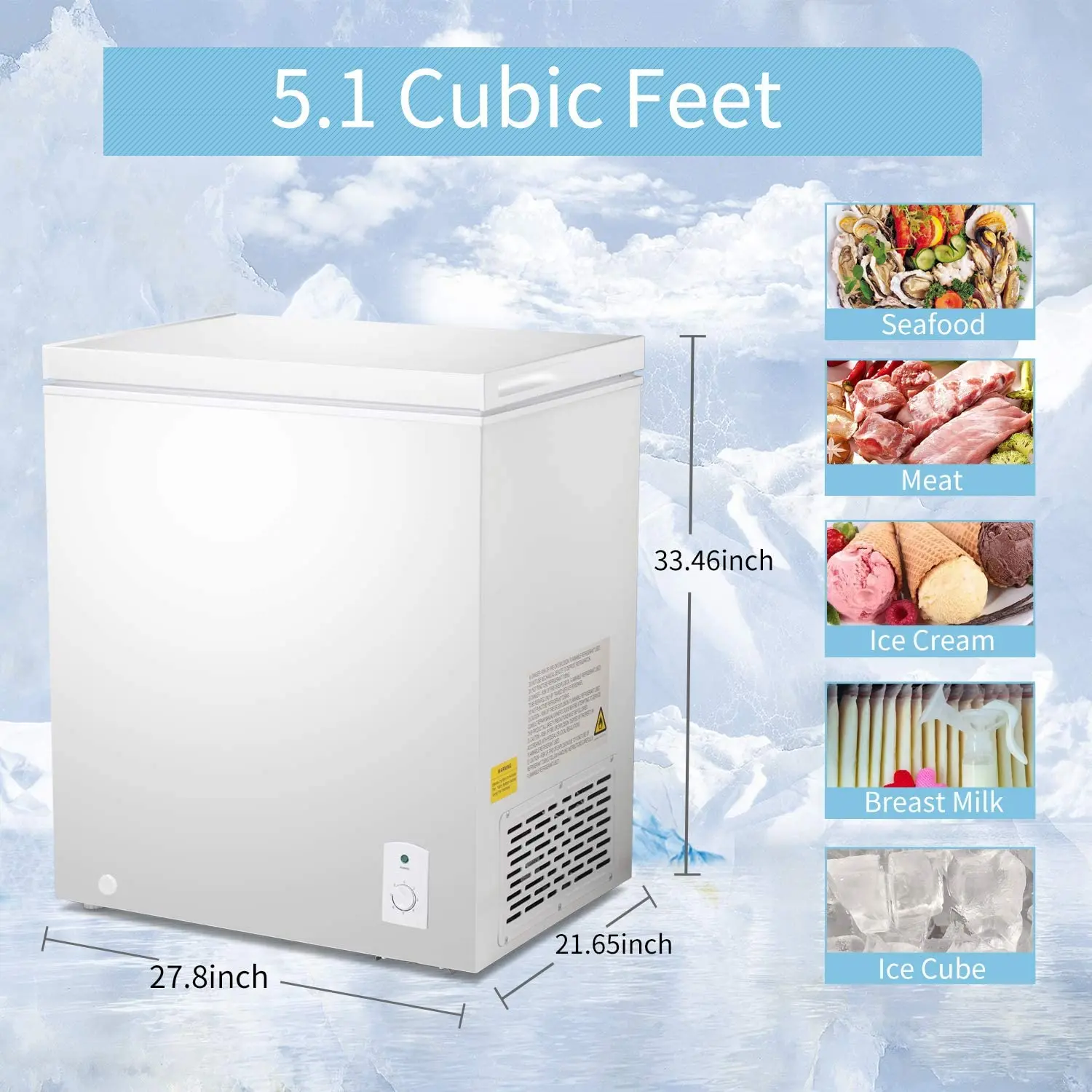 Customizable 5.1 Cubic Feet Freezers for Fresh Food Storage
