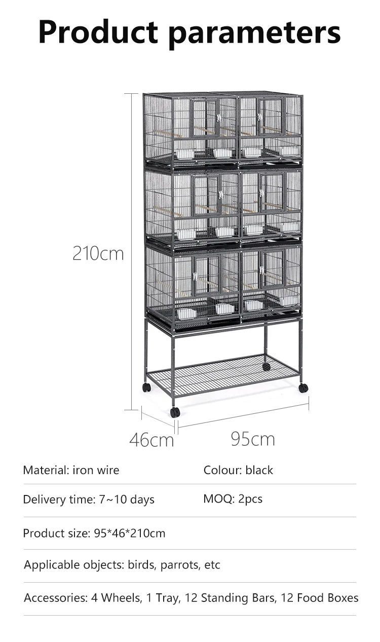 3 Levels Bird Layer Cages With 12 Stand Bars 12 Food Boxes For Parrots ...