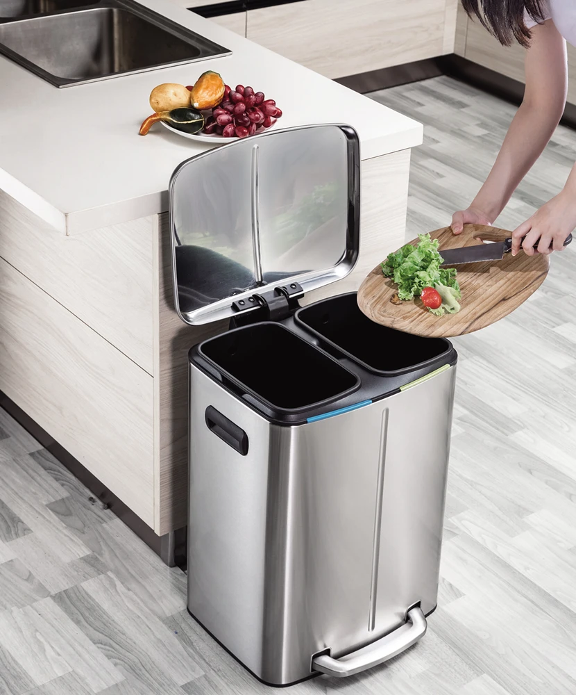 Stainless Steel Kitchen Recycle Bin Foot Pedal 40 Liter Rectangular ...