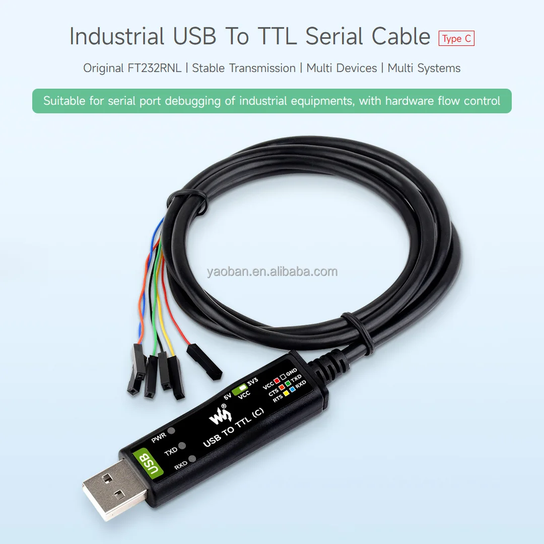 Waveshare Industrial Usb To Ttl (c) 6pin Serial Cable,Original Ft232rnl Chip,Multi Protection ...