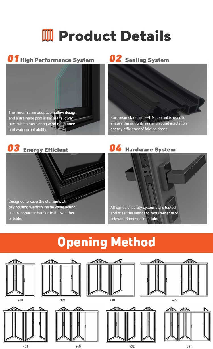 APRO Transparent Outdoor Accordion Weatherproof Bifold Door