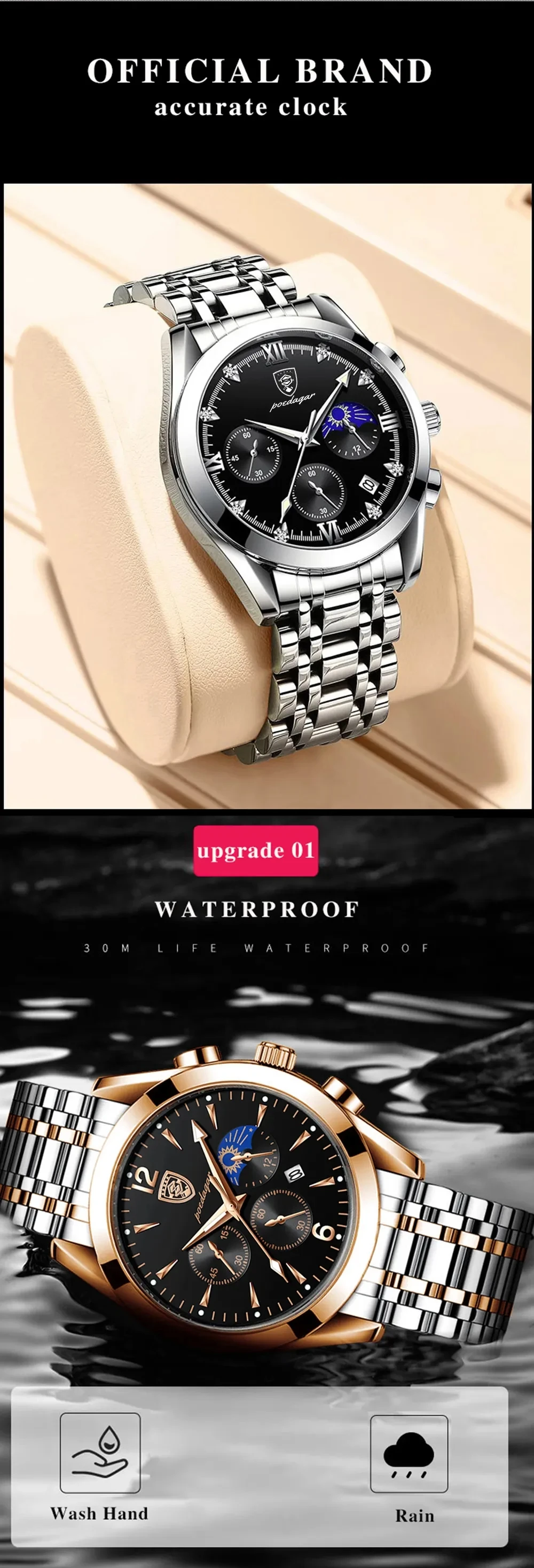 Poedagar Men Watches New Fashion Stainless Steel Date Waterproof ...