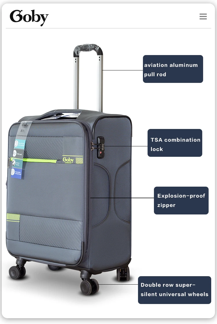 Goby London Luggage - Soft Oxford Fabric Travel Trolleys