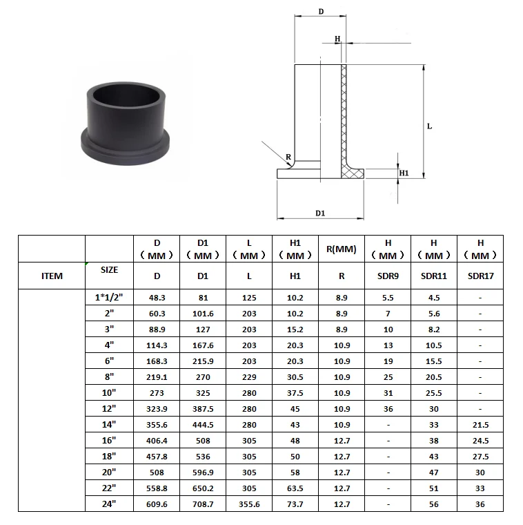 High Density Polyethylene Flange Adaptor Long Neck Stub End With Backing Ring For Pe Pipe - Buy ...