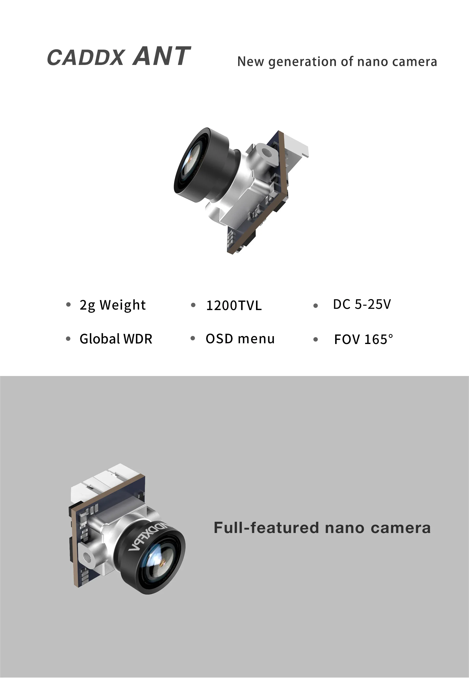 CADDX ANT 1200TVL FPV Nano Camera - Ultra Lightweight & Durable