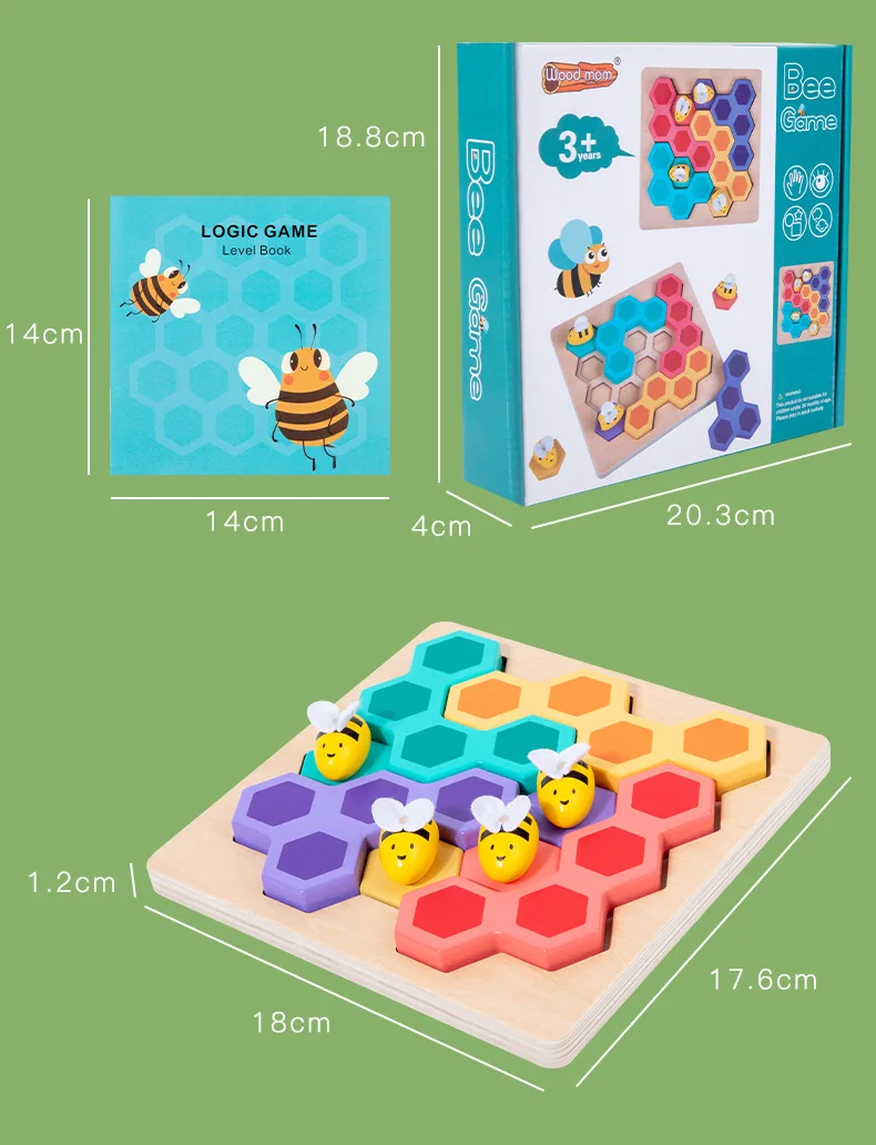 Wooden Bee Logic Challenge Game Baby's Hand Eye Coordination Thinking ...